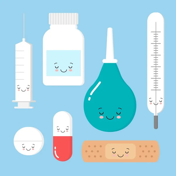 Cute happy smiling medicine pill capsule. Vector flat cartoon character ...