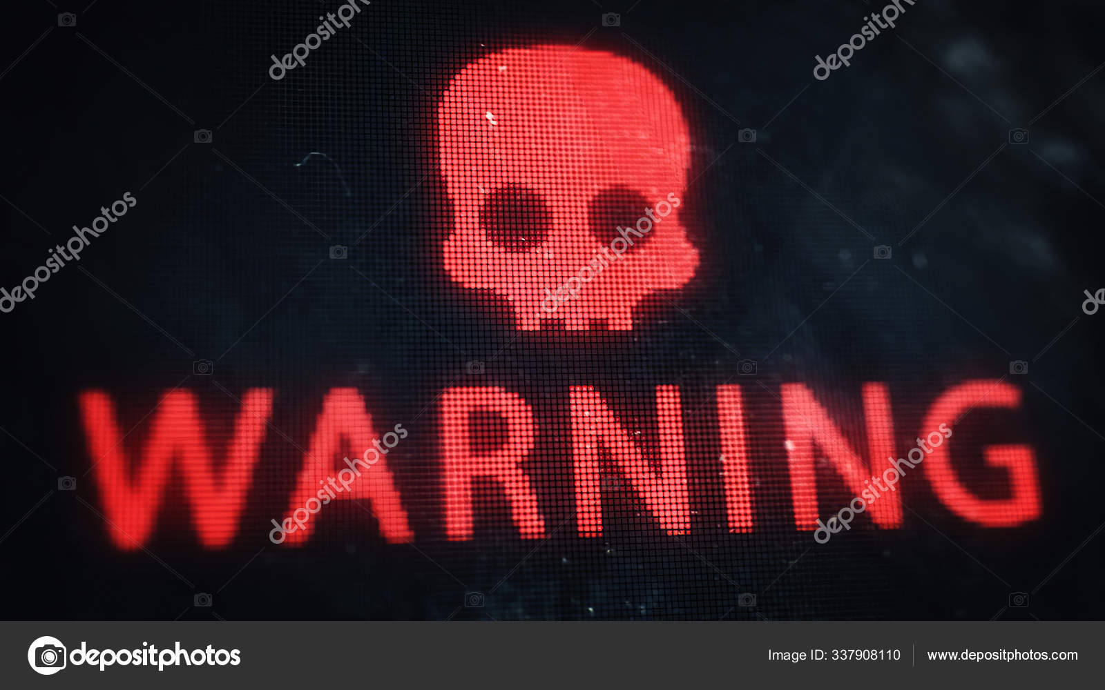 Warning Pixel Message Red Text Warning Skull Old Dusty Screen — Stock ...