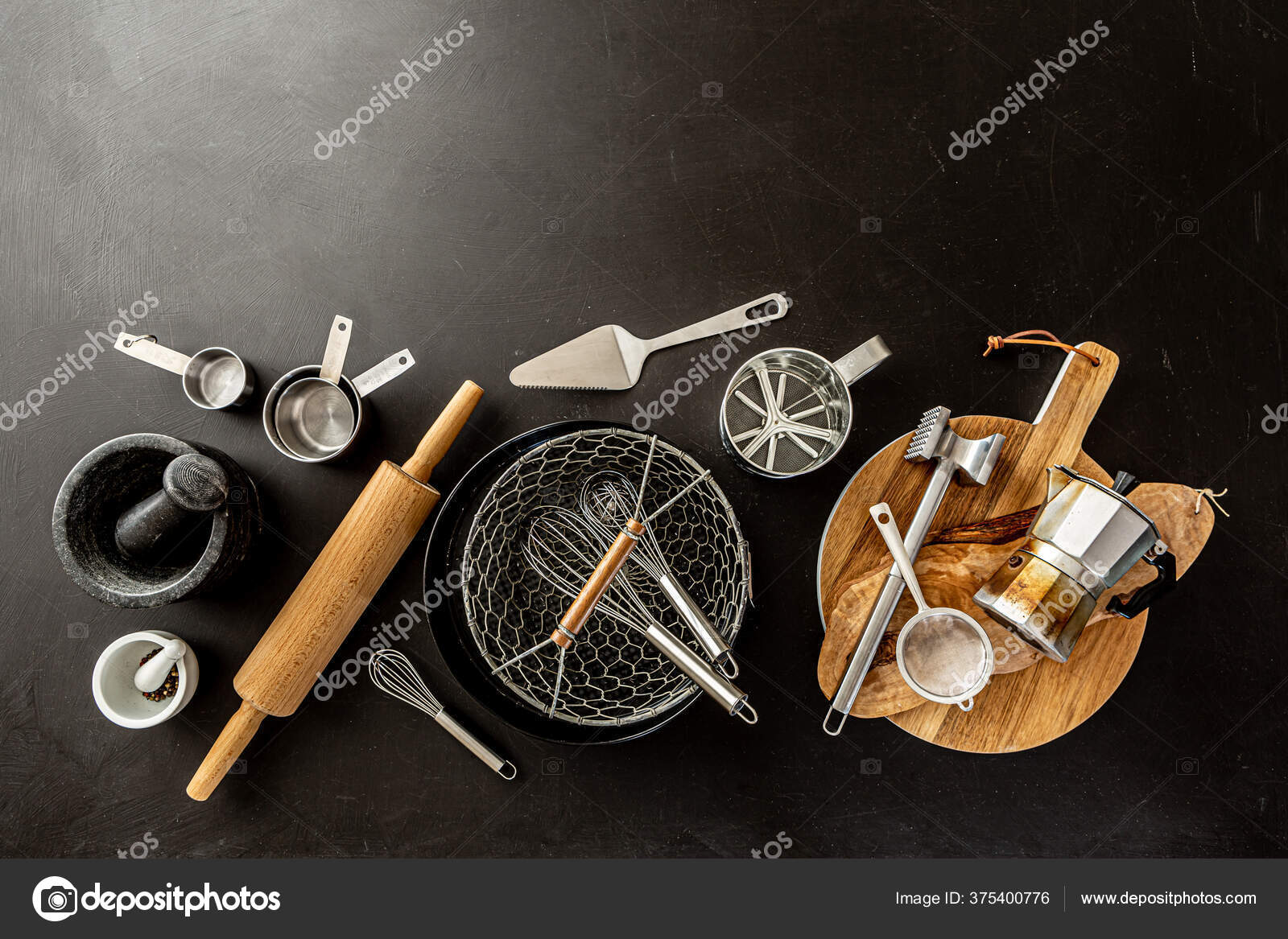 Kitchen Utensils Cooking Tools Black Chalkboard Background Kitchenware ...