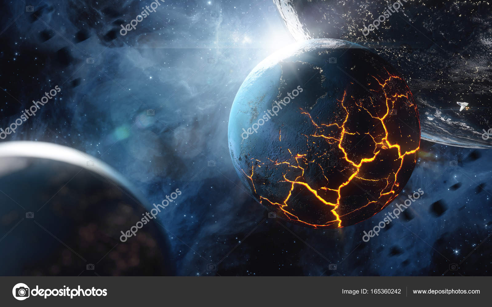 Abstract planet with huge cracks with lava in space. Elements of this ...