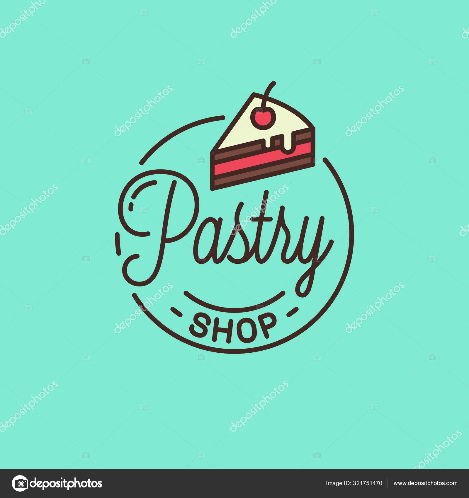 Pastry shop logo. Round linear of cake dessert Stock Vector Image by ...