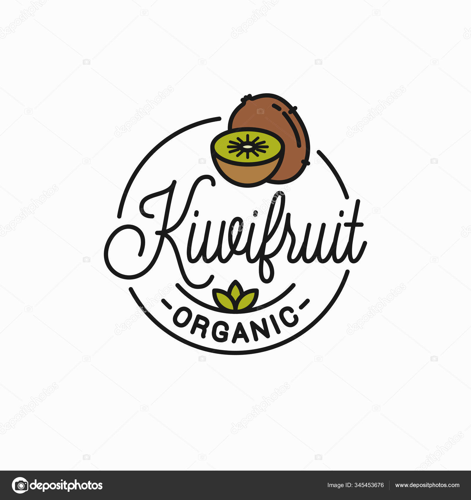 Kiwi fruit logo. Round linear logo of kiwi slice Stock Vector by ...
