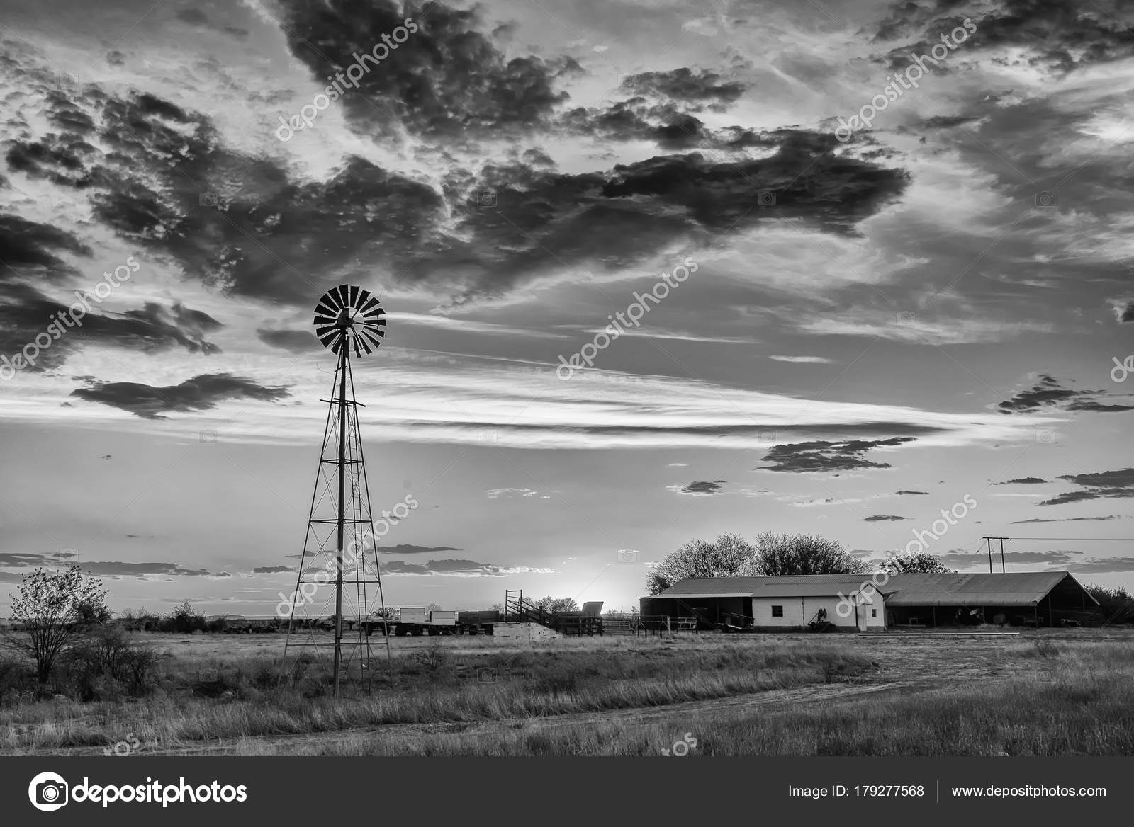 Windmill at sunset. Monochrome — Stock Photo © dpreezg #179277568