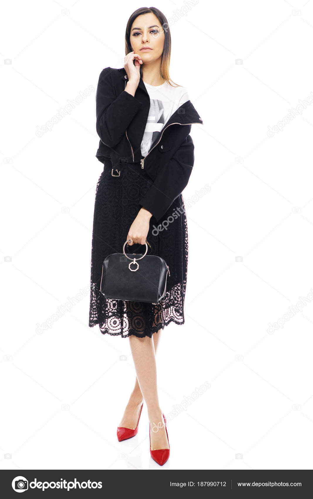 Young beautiful female model in summer clothes collection. Studi ...