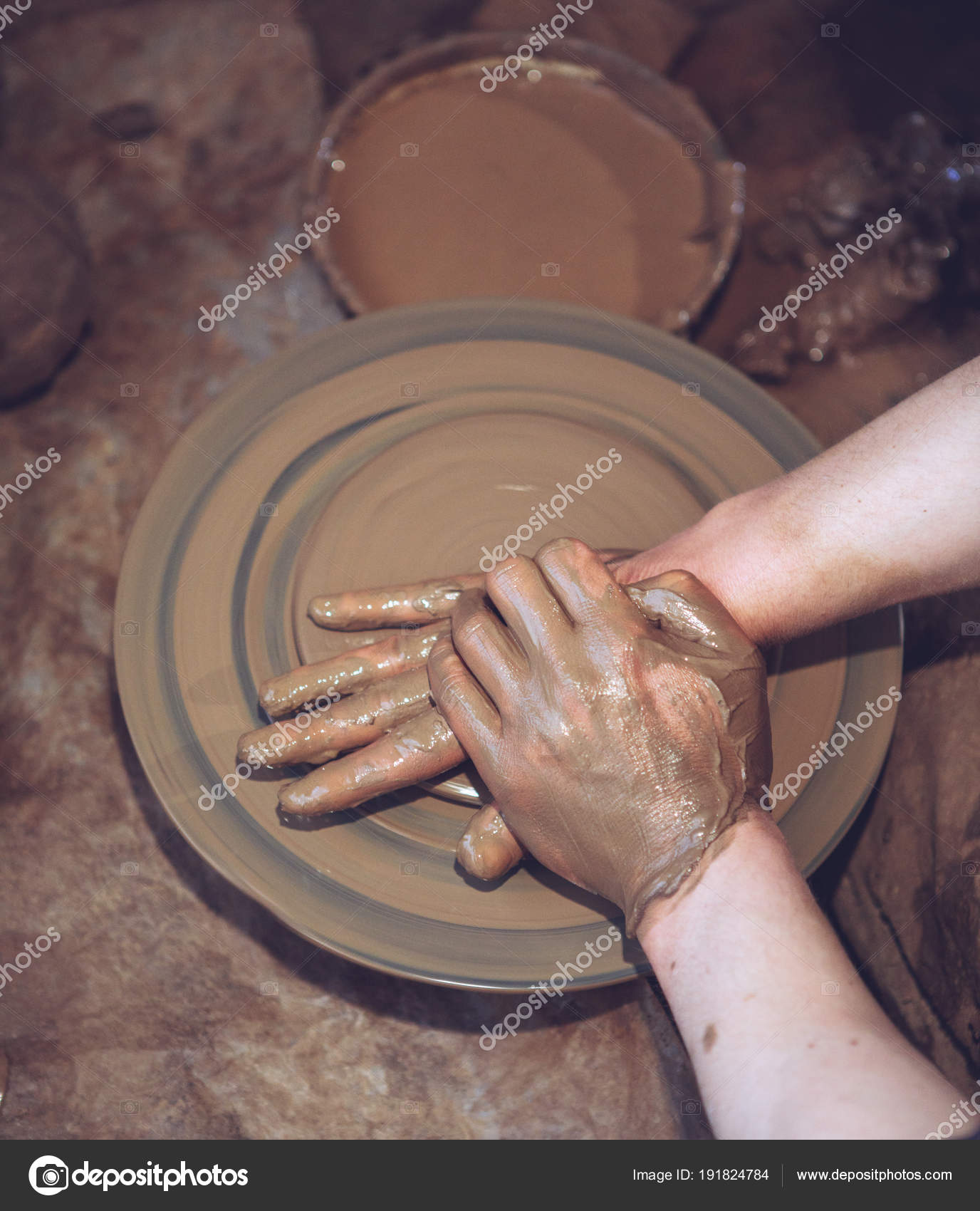 Potter Work Top View Potter Making Ceramic Pot Pottery Wheel Stock ...