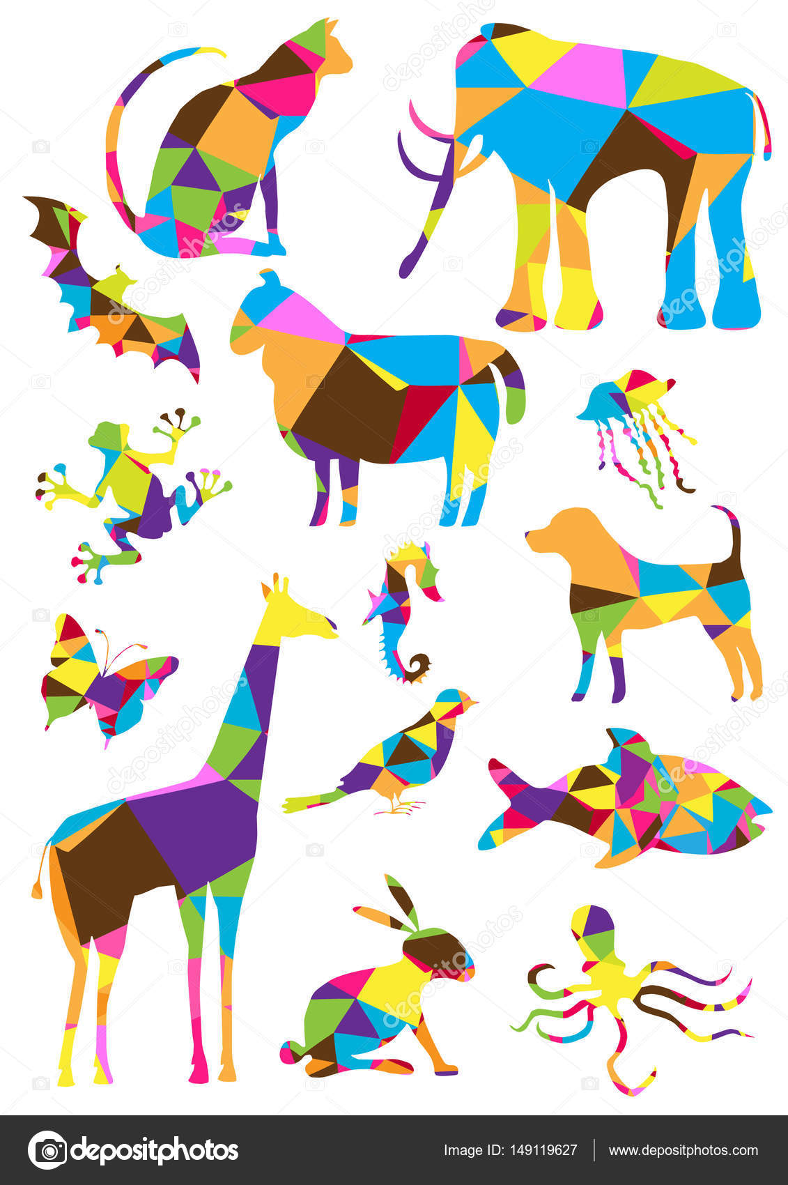 Set of triangles vector animals isolated on white background Stock ...