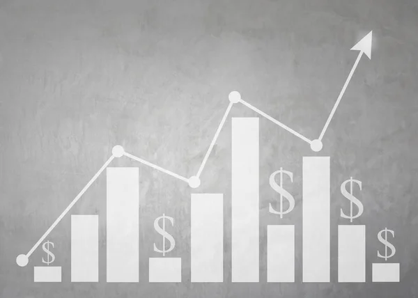 Business bar graph and grow arrow on cement wall background for ...