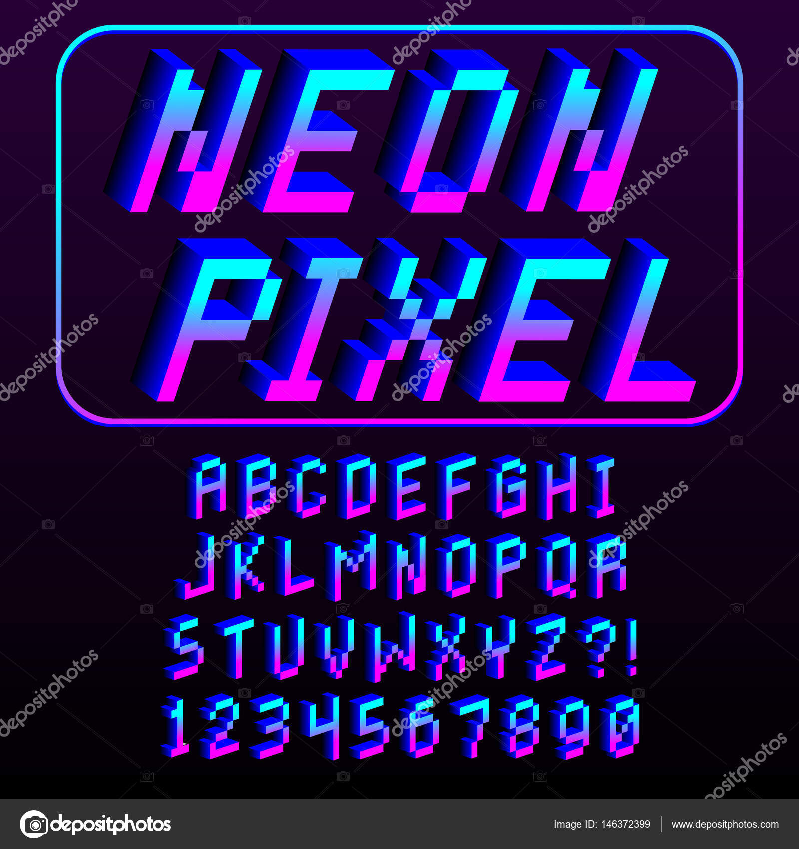 Pixel 3D Font Alphabet And Numbers Isolated Stock Vector Image by ...