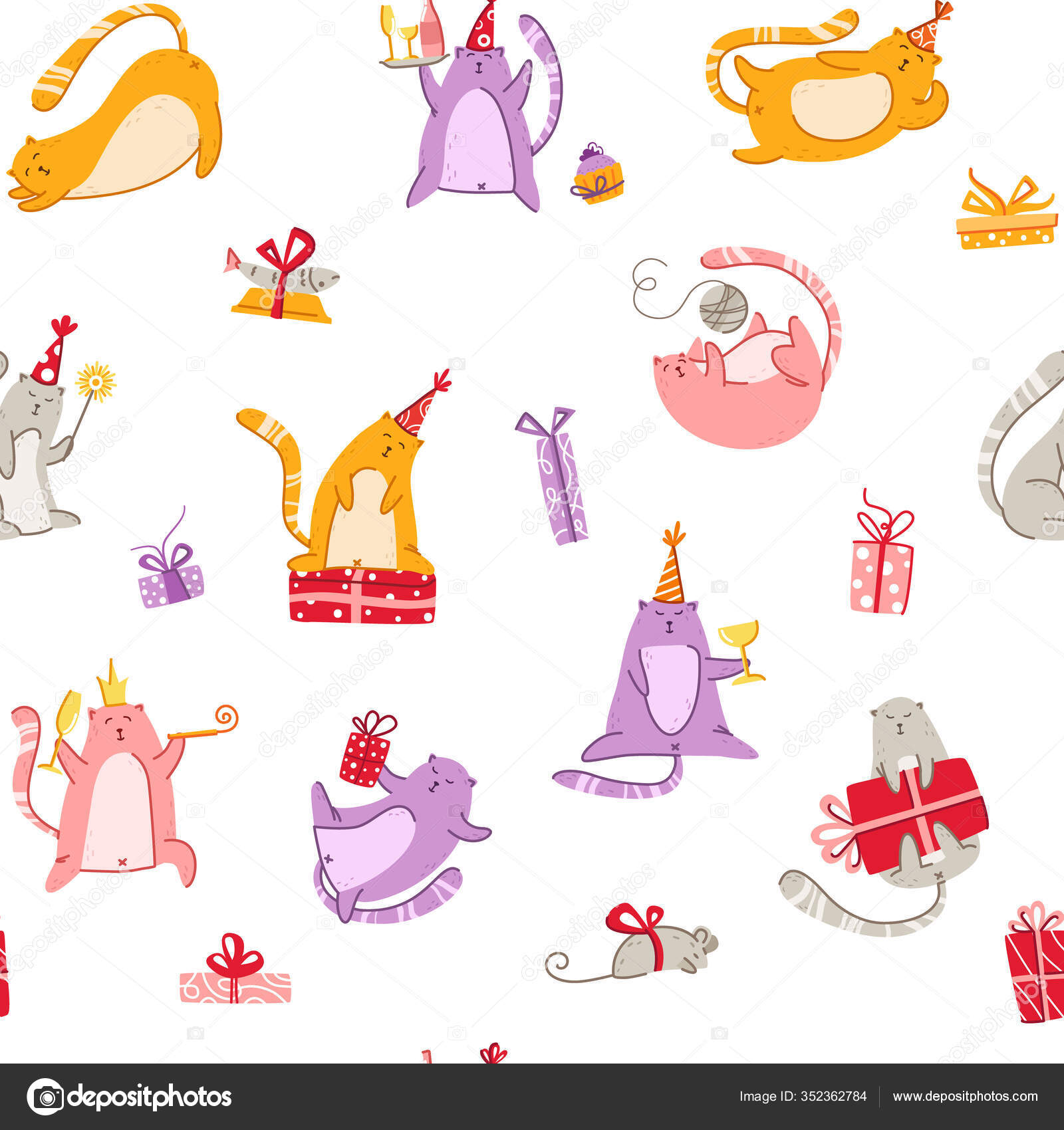 Cats birthday party pattern - vector Stock Vector Image by ©Sunniwa ...