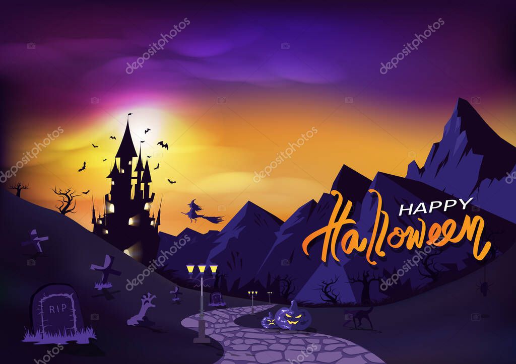 Feliz Halloween, invitaci n cartel de fantas a, tarjeta de felicitaci n, ilustraci n vector de ...