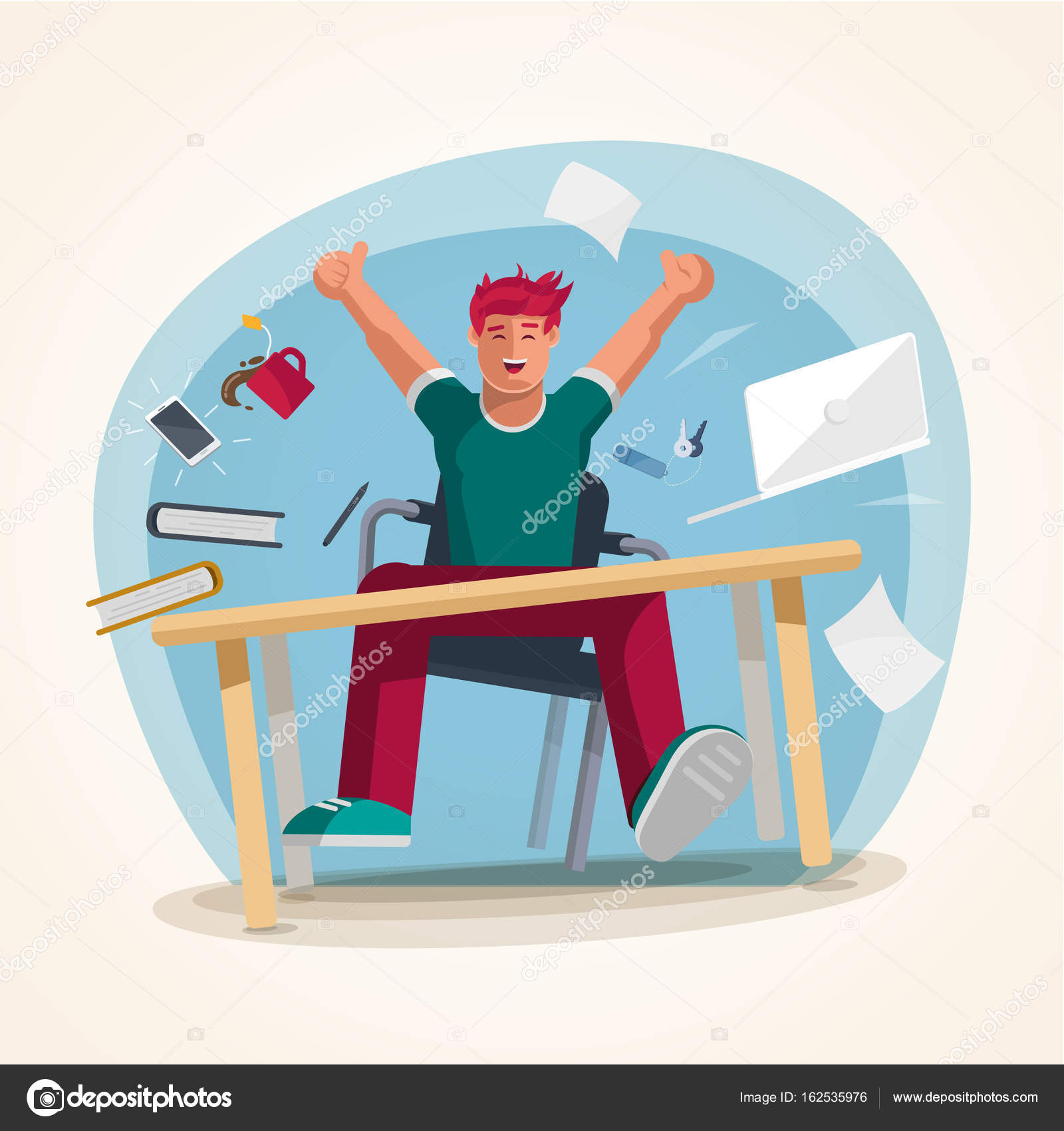 Successful happy man working in the office. Stock Vector Image by ...