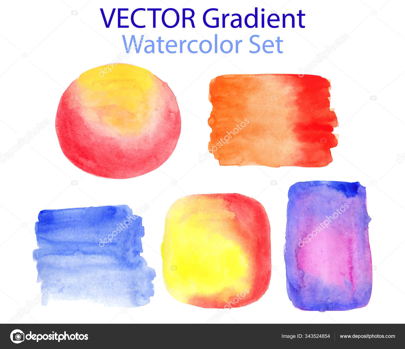 Vector Watercolor Vibrant Set Abstract Gradients Multicolored Traced ...