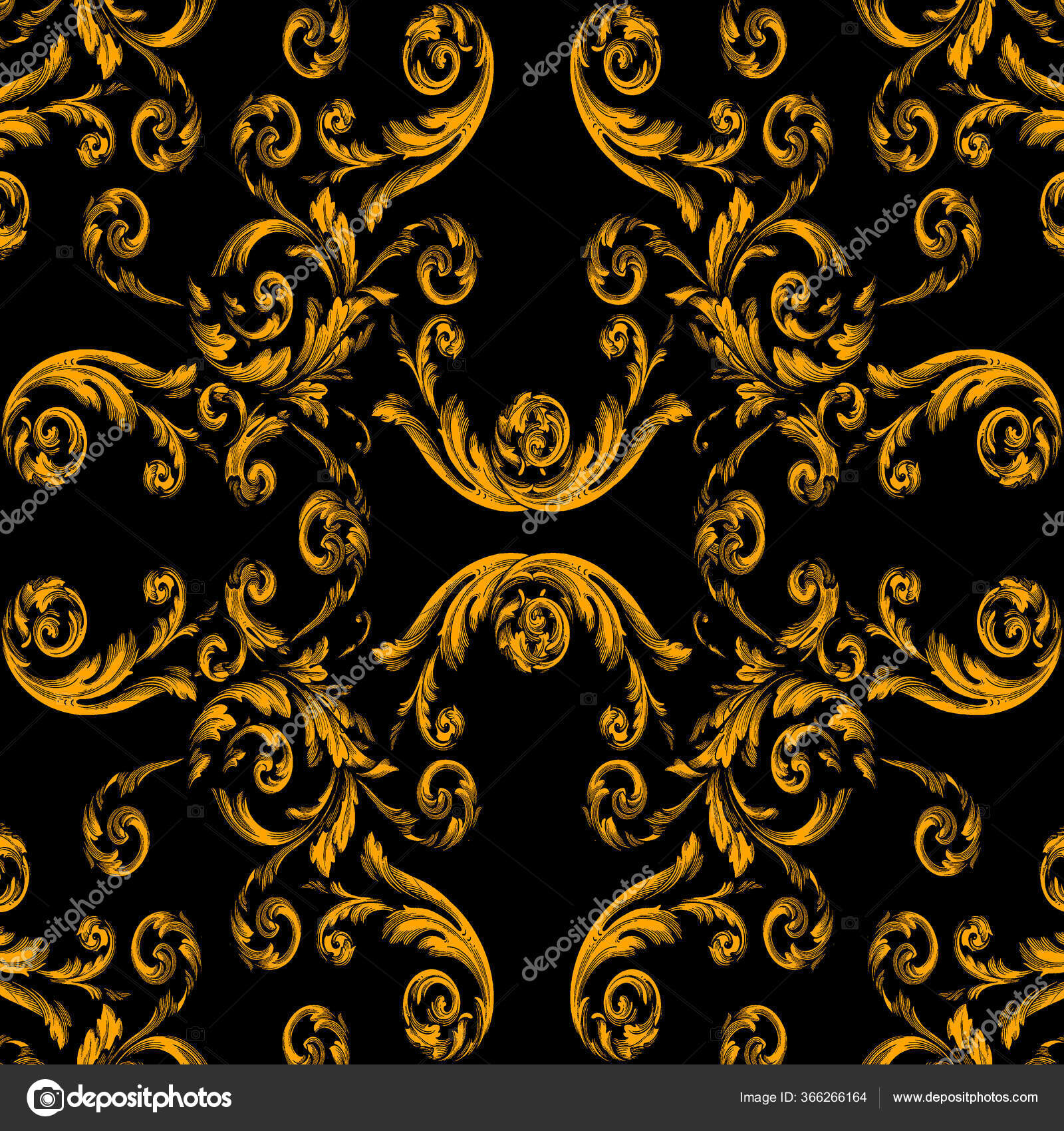 Gold Baroque Hand Draw Antique Style Seamless Pattern Stock Photo by ...