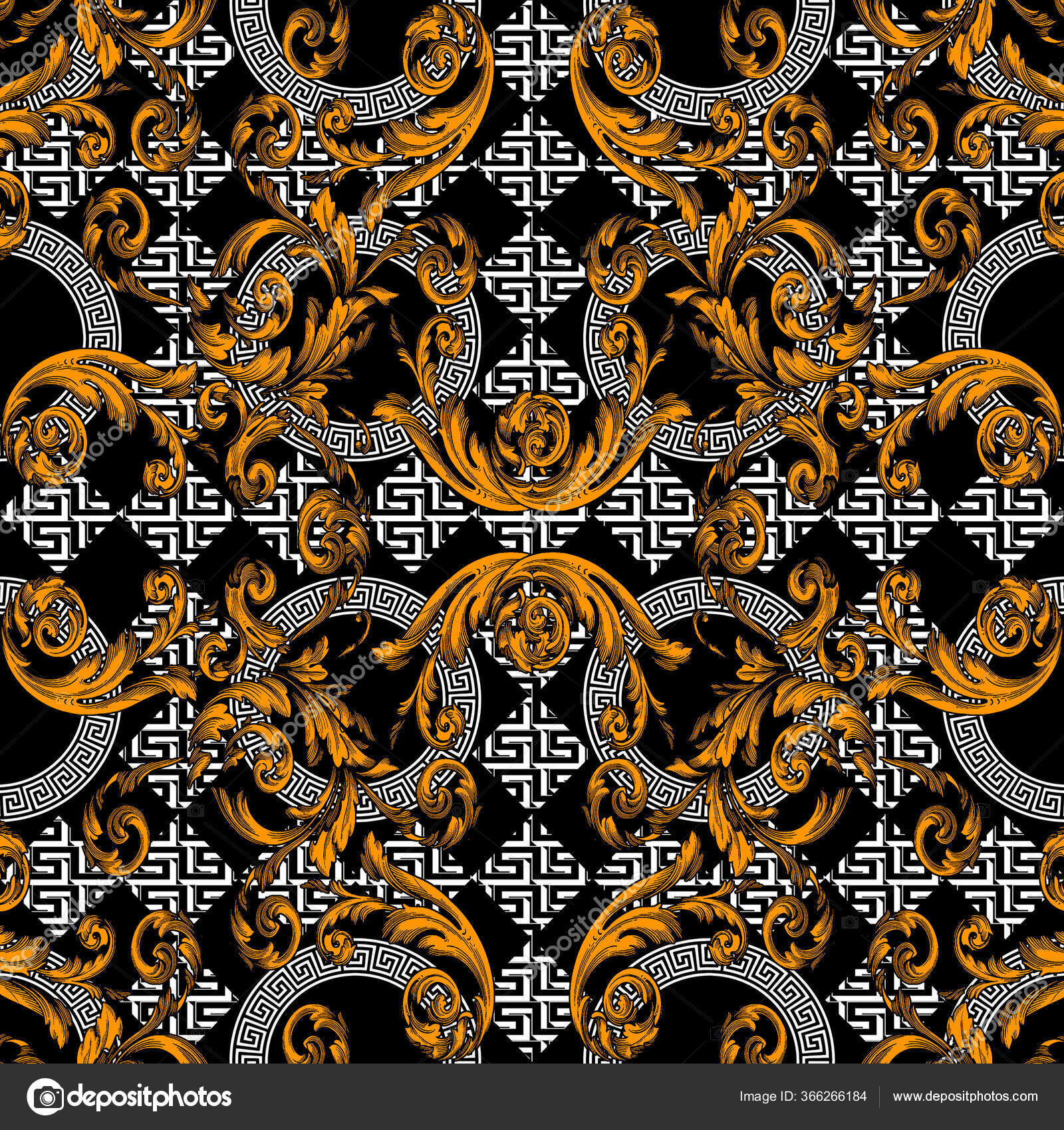 Gold Baroque Hand Draw Antique Style Seamless Pattern Stock ...
