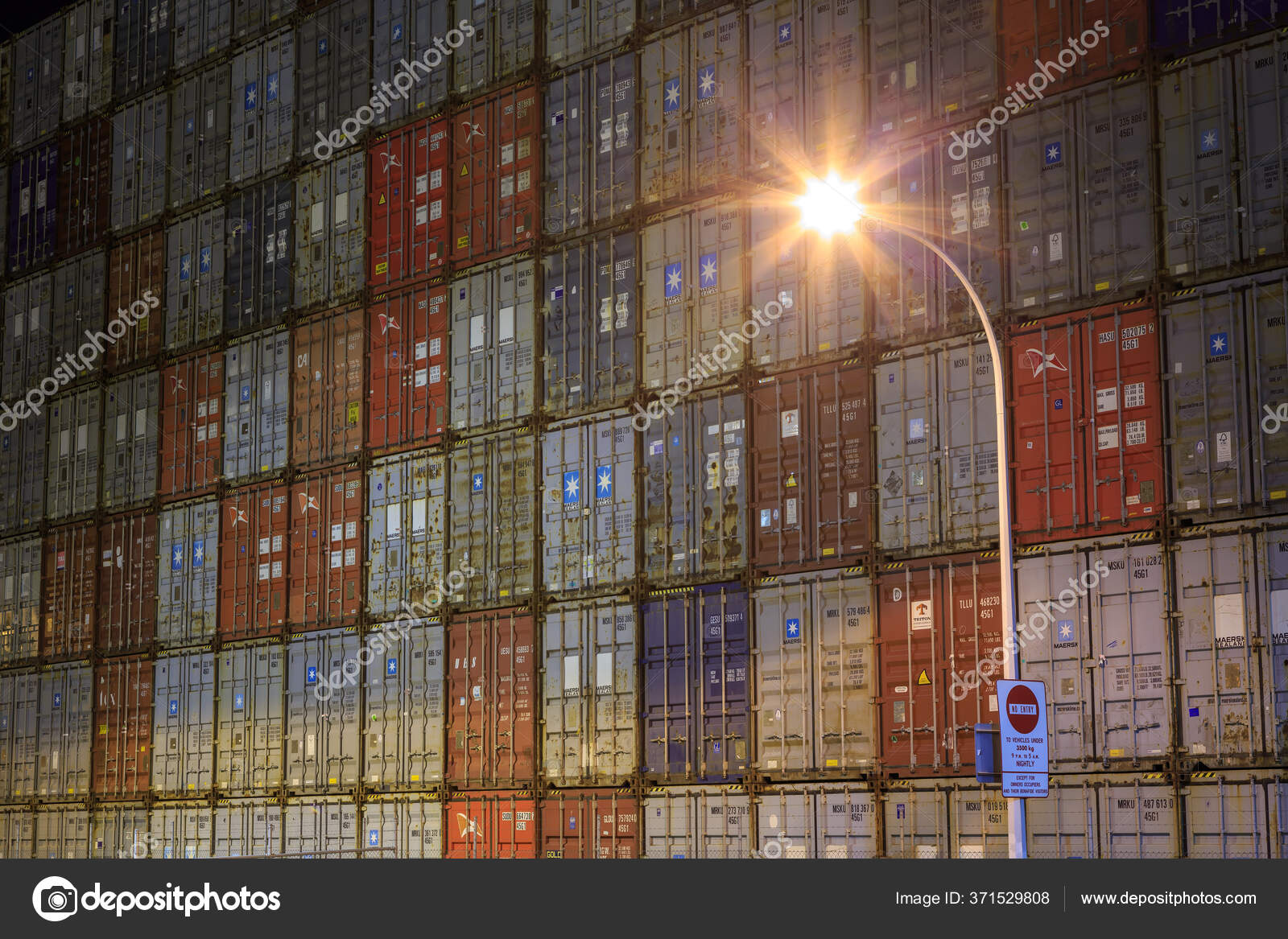 Towering Wall Neatly Stacked Shipping Containers Lit Streetlight Mount ...