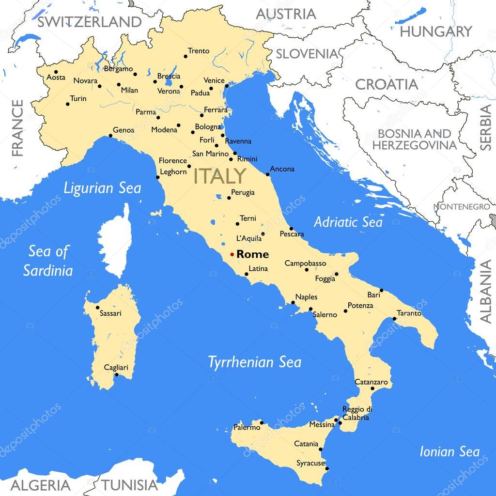 Mapa Italia Vector Mapa Italia Color Detalladas — Vector de stock ...
