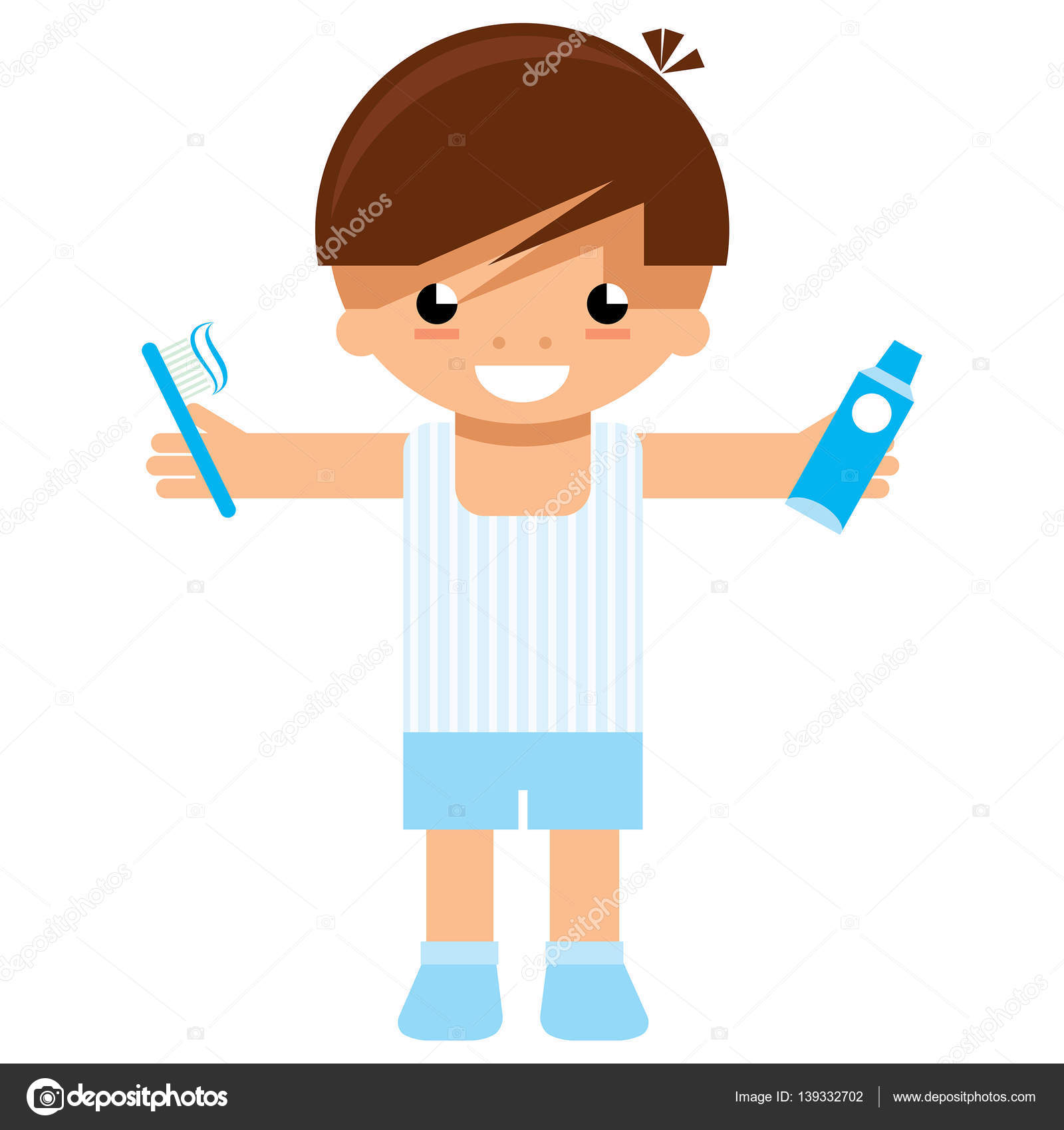 Cartoon boy character holding toothbrush and toothpaste to wash Stock ...