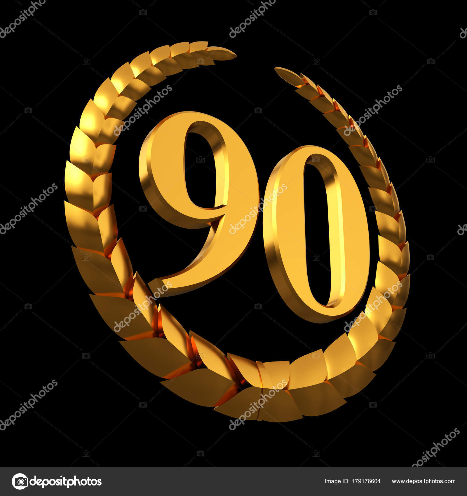 Anniversary Golden Laurel Wreath And Numeral 90 On Black Background ... Anniversary Golden Laurel Wreath And Numeral 90 On Black Background ...