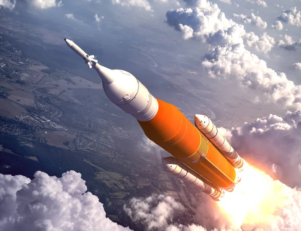 Space Launch System Flying Over The Clouds — Stock Photo © 3DSculptor ...