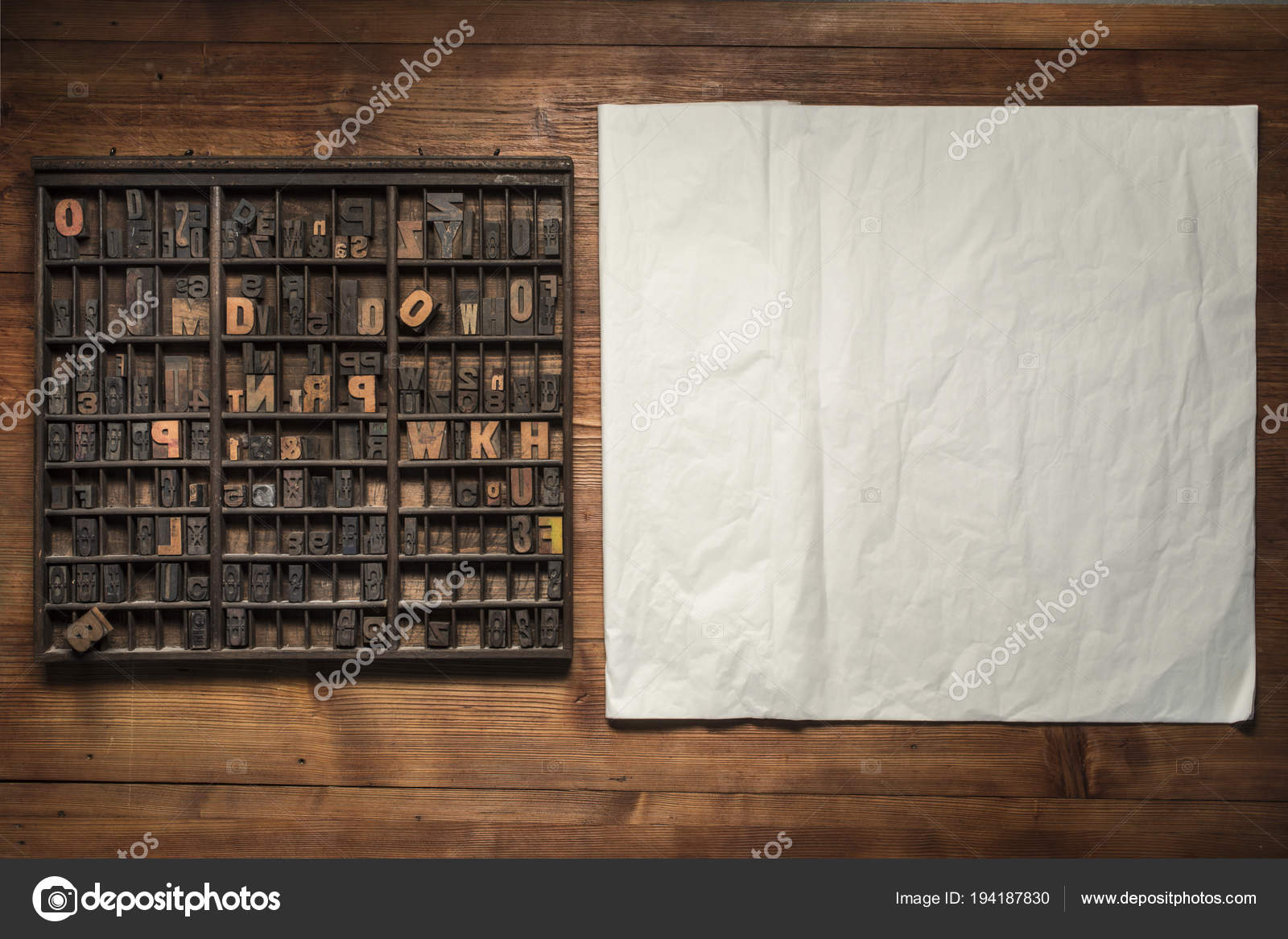 Print Still Life Lettering Brushes Other Tools Wooden Background Stock ...