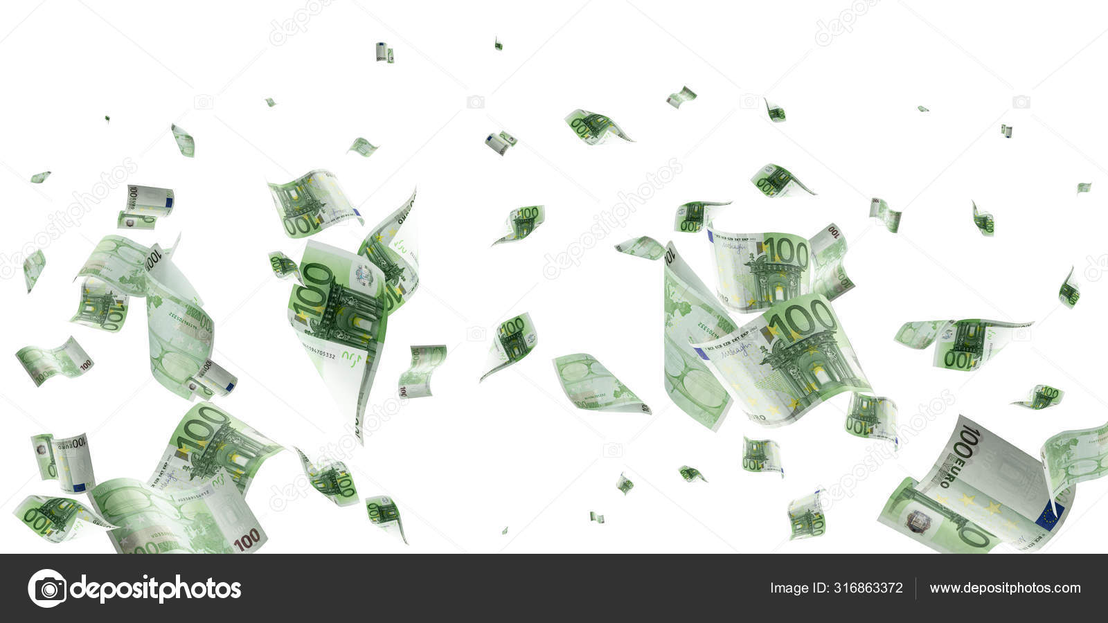Counting euro banknote falling isolated. Money cash texture on white ...