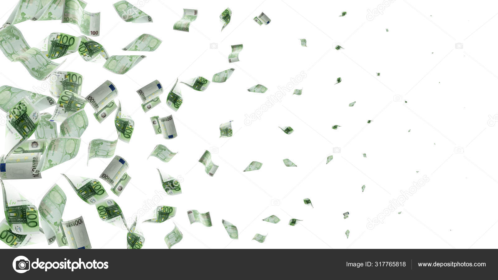 Euro banknote isolated falling background. European money bill ...
