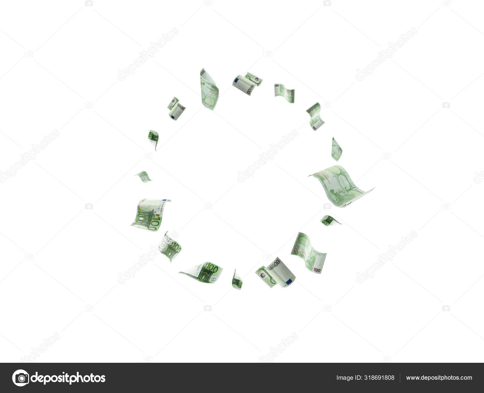 Euro banknote isolated falling background. European money bill ...
