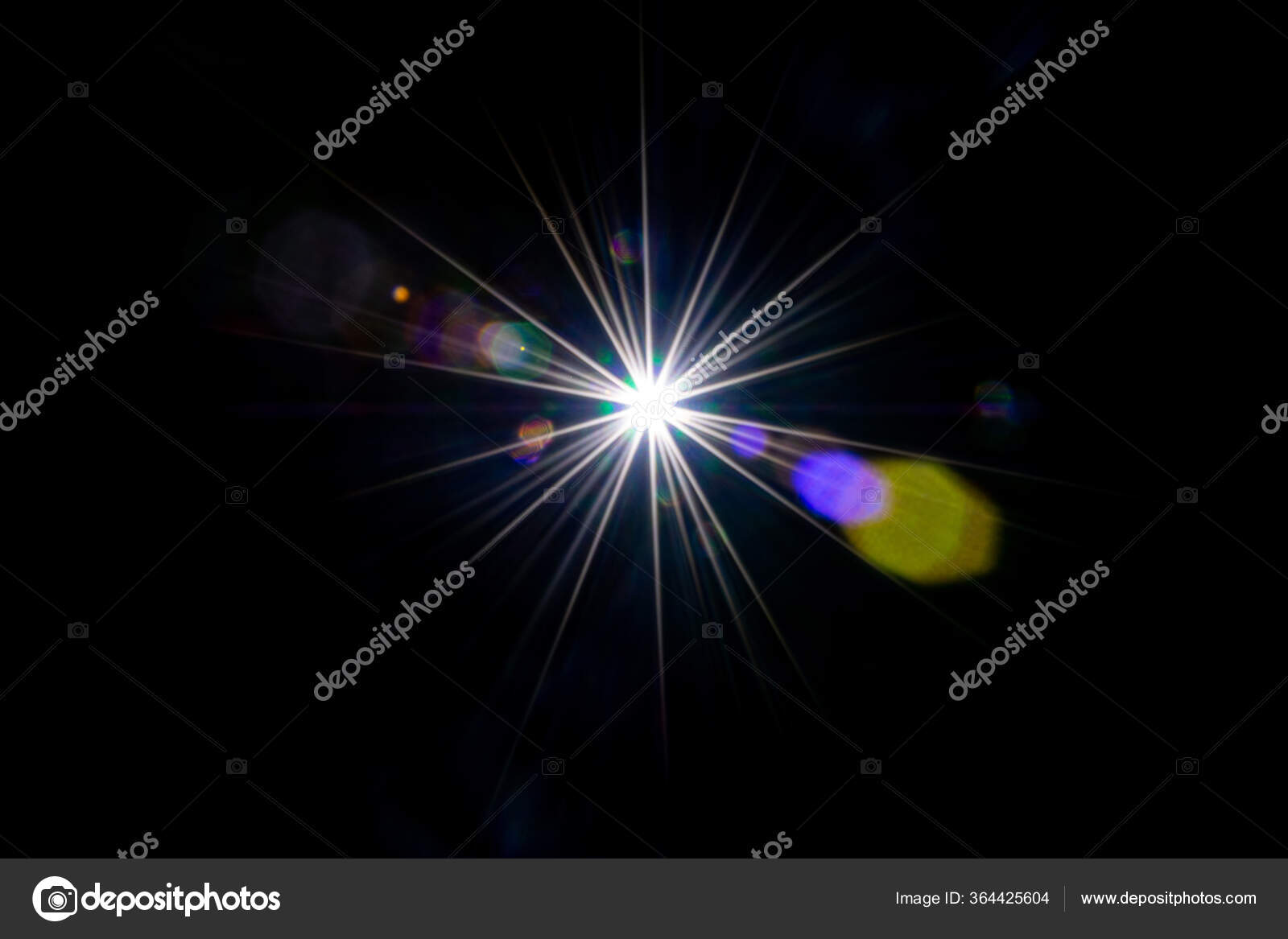 Sunlight abstract background. Ray flash effect on black. Star spot or ...