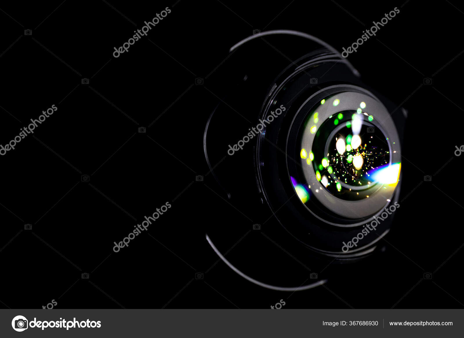 Lense flare lights on shutter. Reflection on photo, video camera on ...