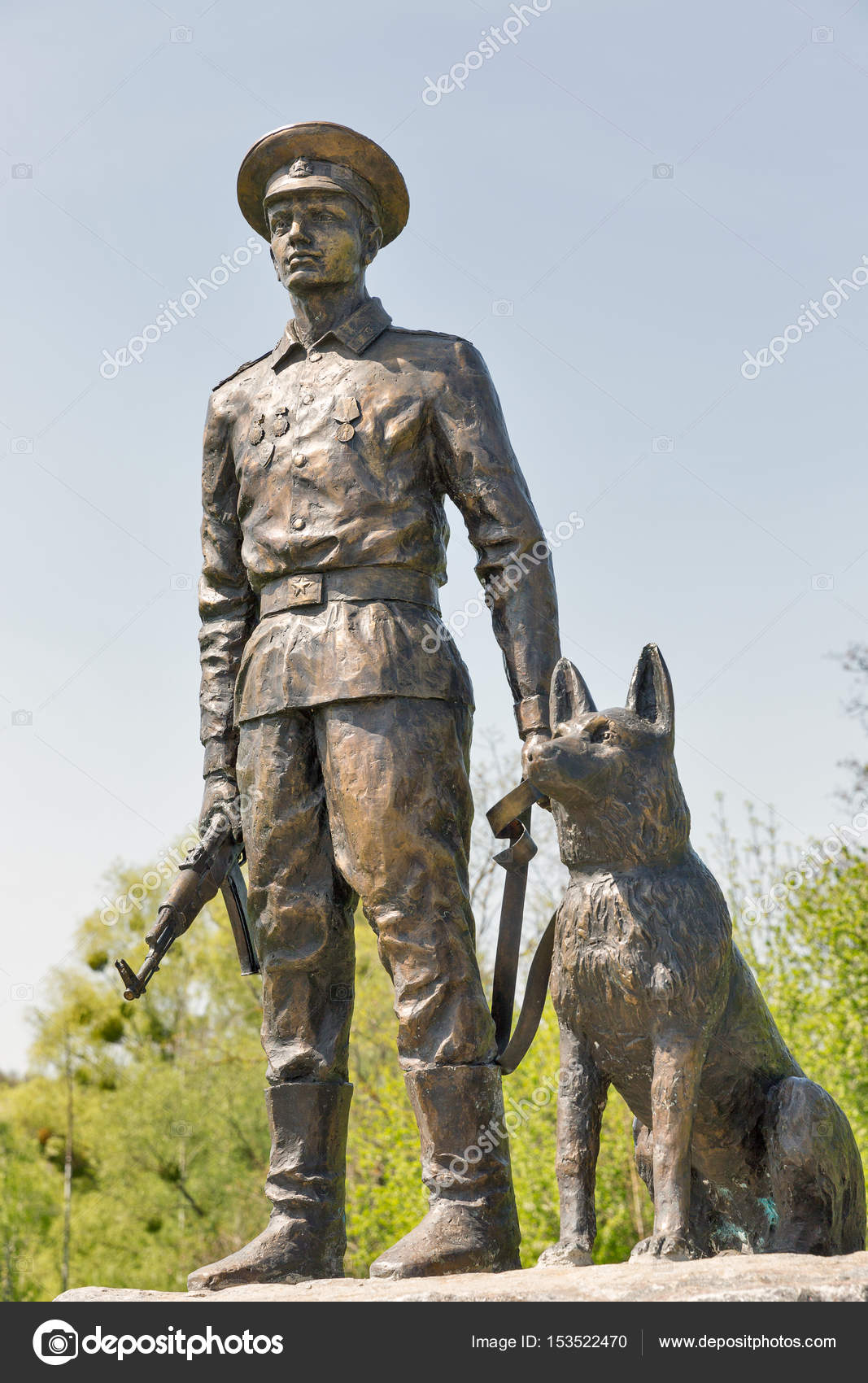 Statue of Soviet border guard with a dog in Lysianka, Ukraine. – Stock ...