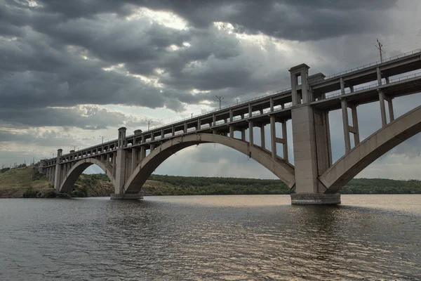 View Dnieper River Metro Bridge Cloudy Day Kyiv Ukraine — Stock Photo ...