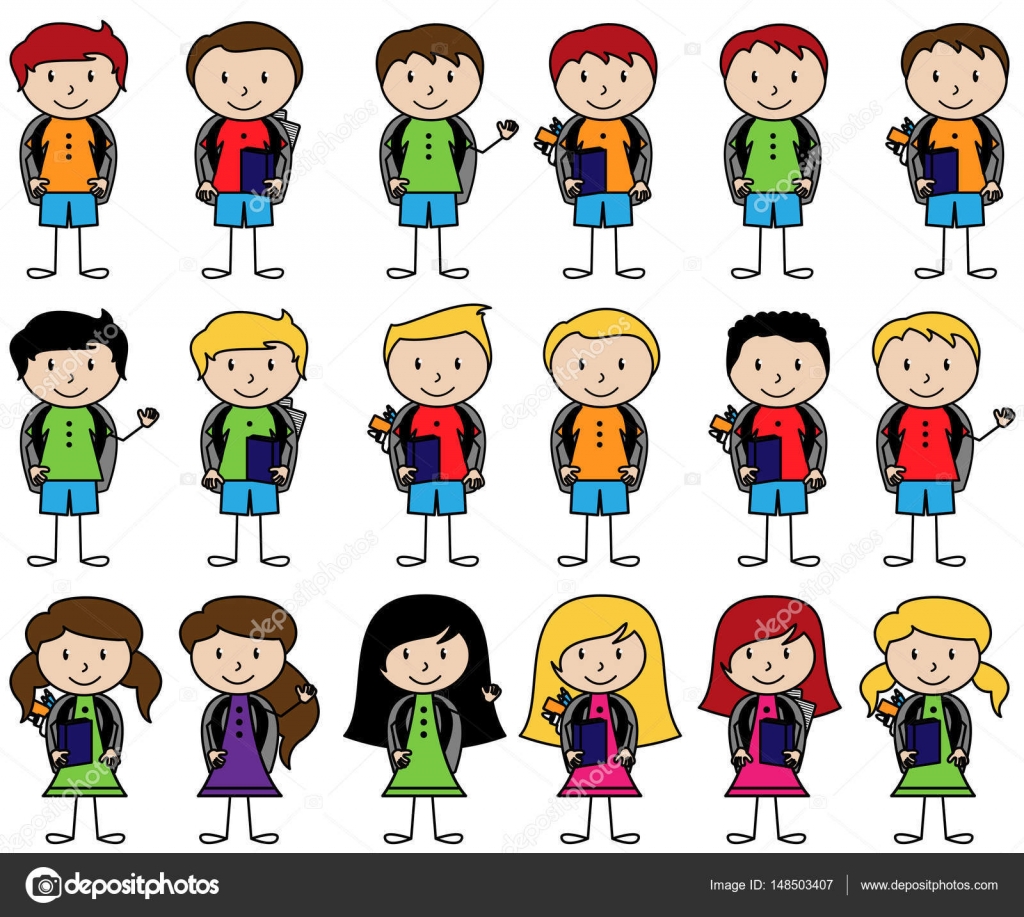 Collection of Cute Stick Figure Students in Vector Format Stock Vector ...