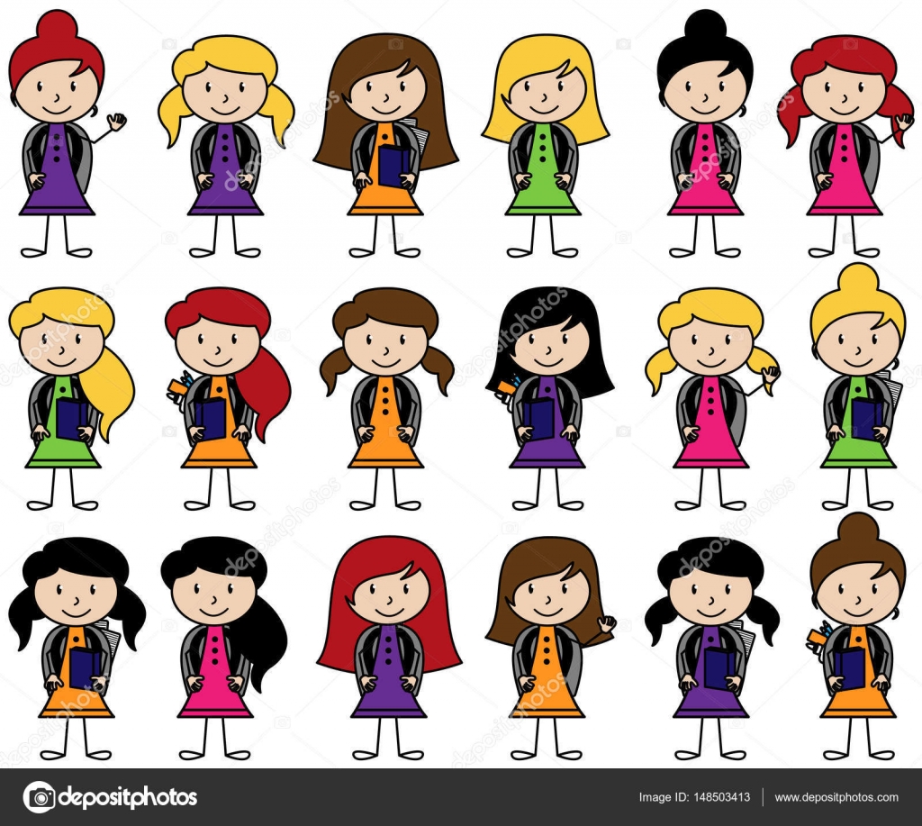 Collection of Cute Stick Figure Students in Vector Format — Stock ...