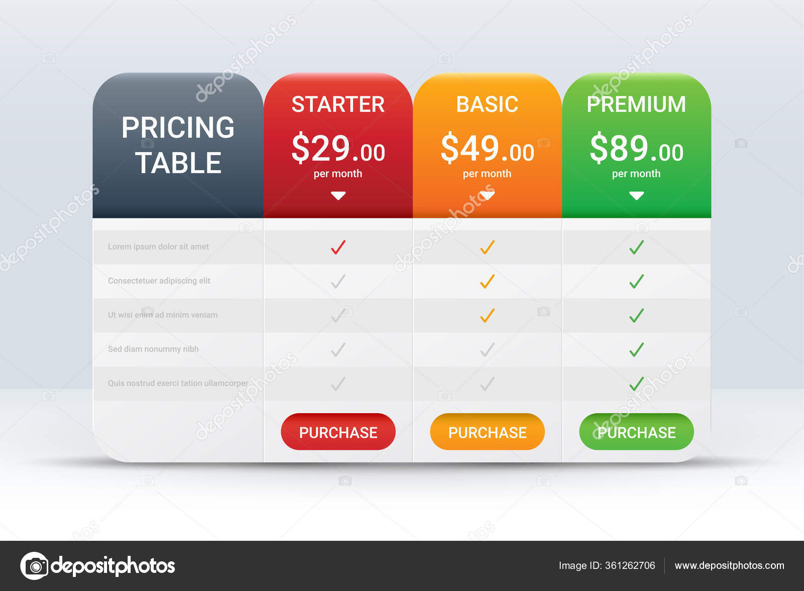 Price Comparison Table Layout Template Three Products Vector ...