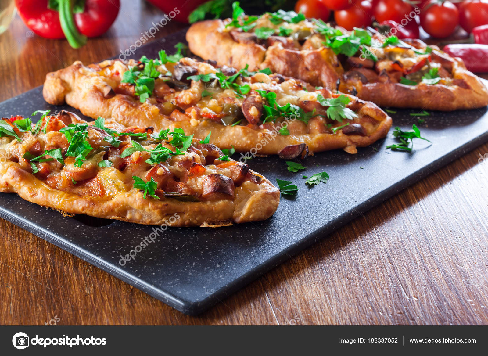 Traditional Turkish pide with meat and vegetables ⬇ Stock Photo, Image ...