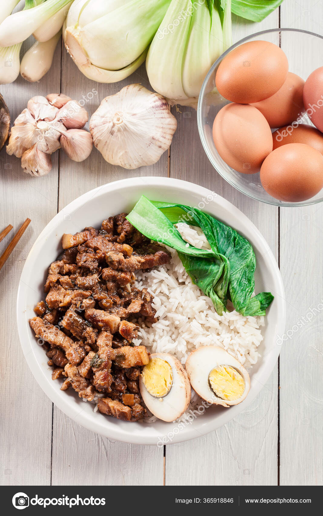 Тайваньская Тушеная Свинина Рисе Вареным Яйцом Пак Чой Традиционные ...