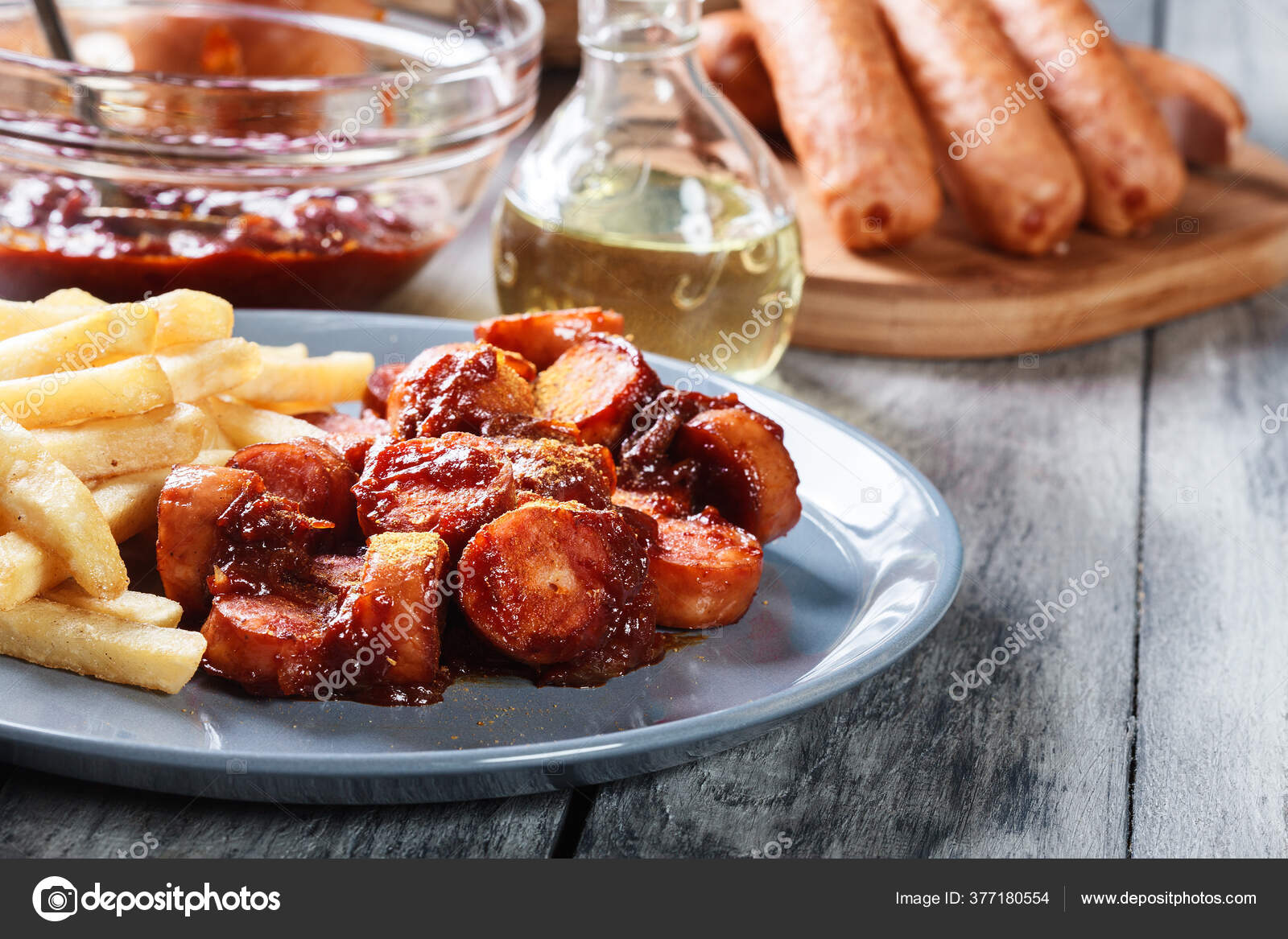 Traditional German Currywurst Pieces Sausage Curry Sauce French Fries ...