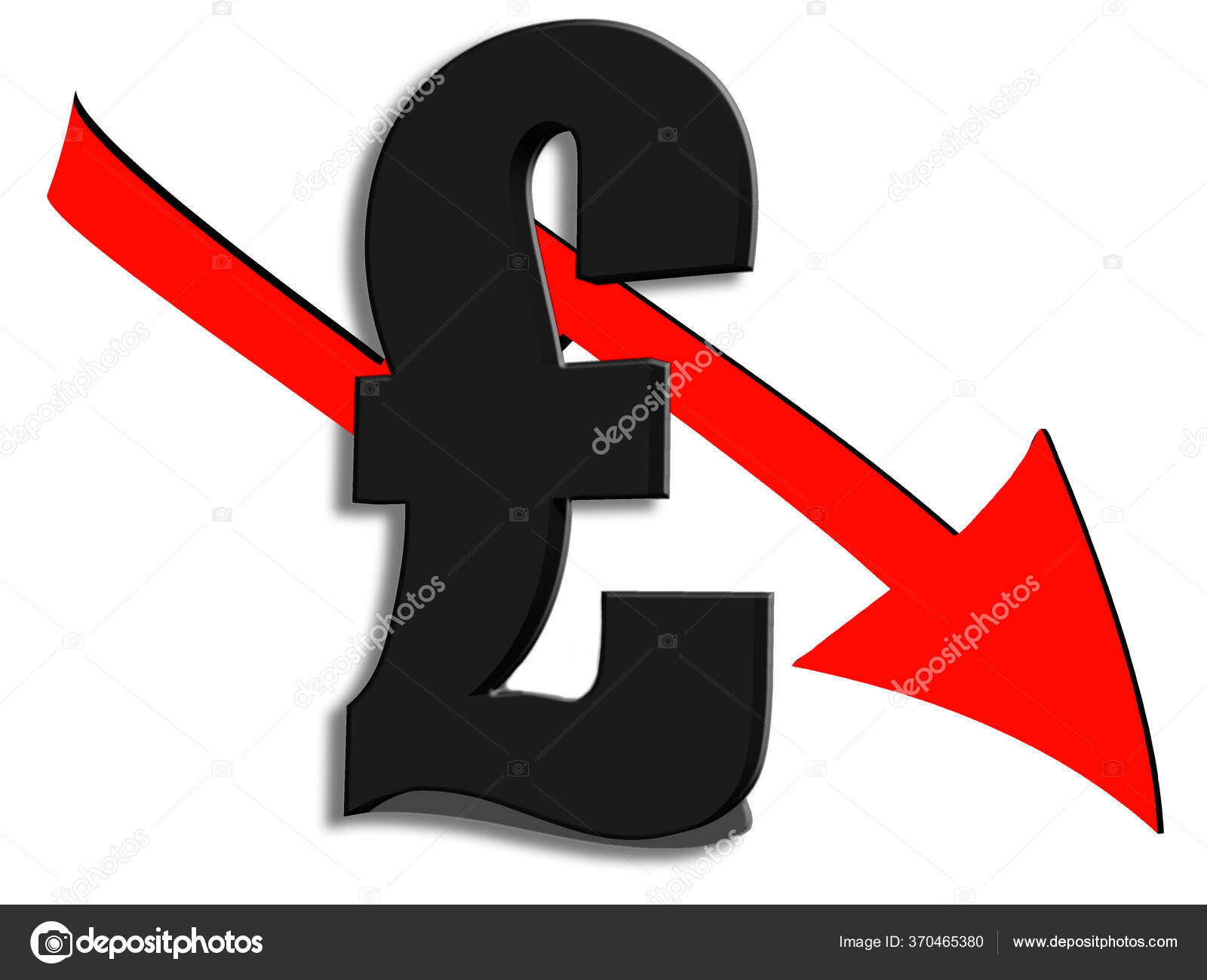 UK Pound Sterling Sign with Down Arrow, Currency falling — Stock Photo ...