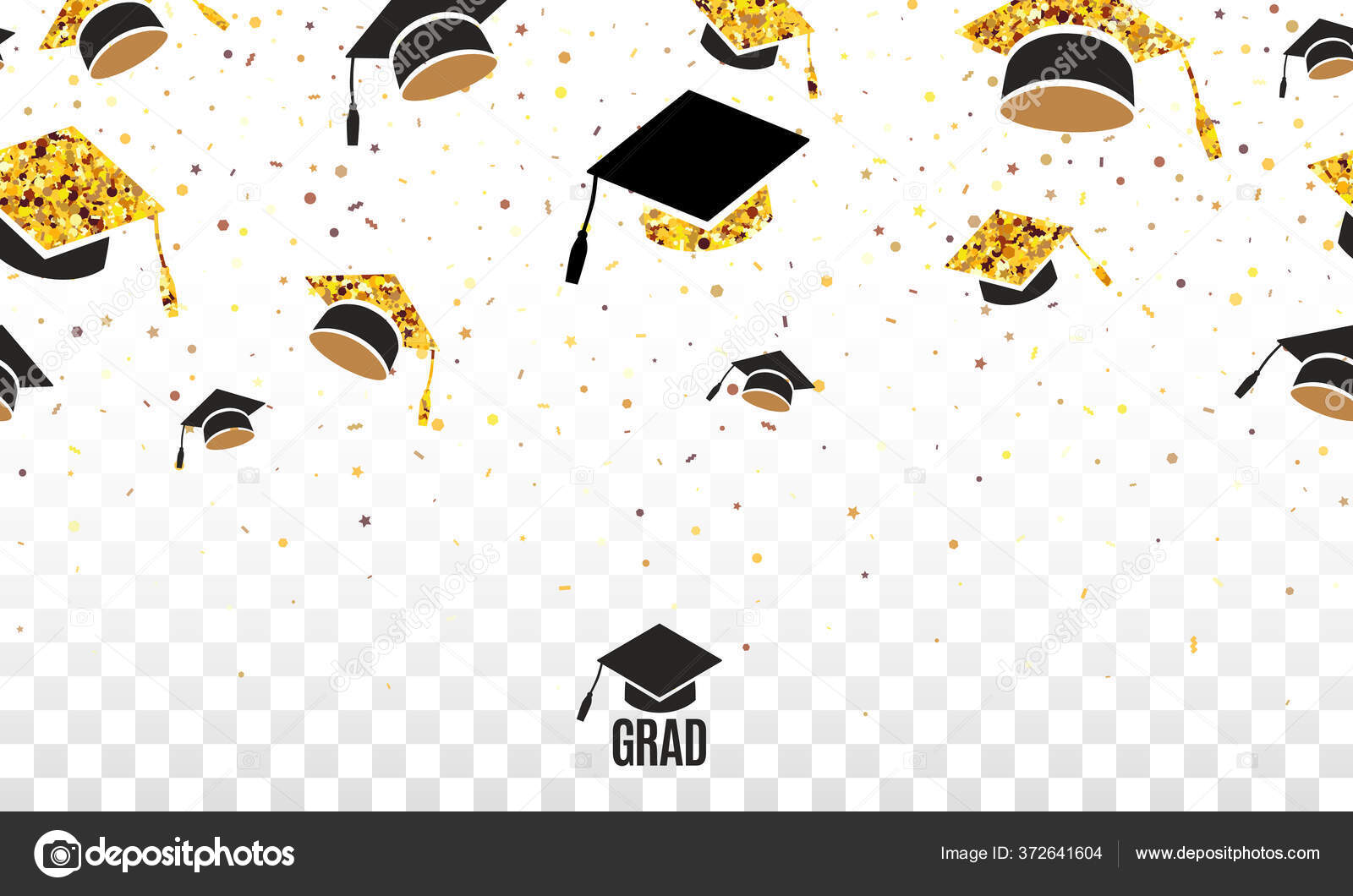 Grad Class 2020 Border Golden Hats Thrown Air Checkered Transparent ...