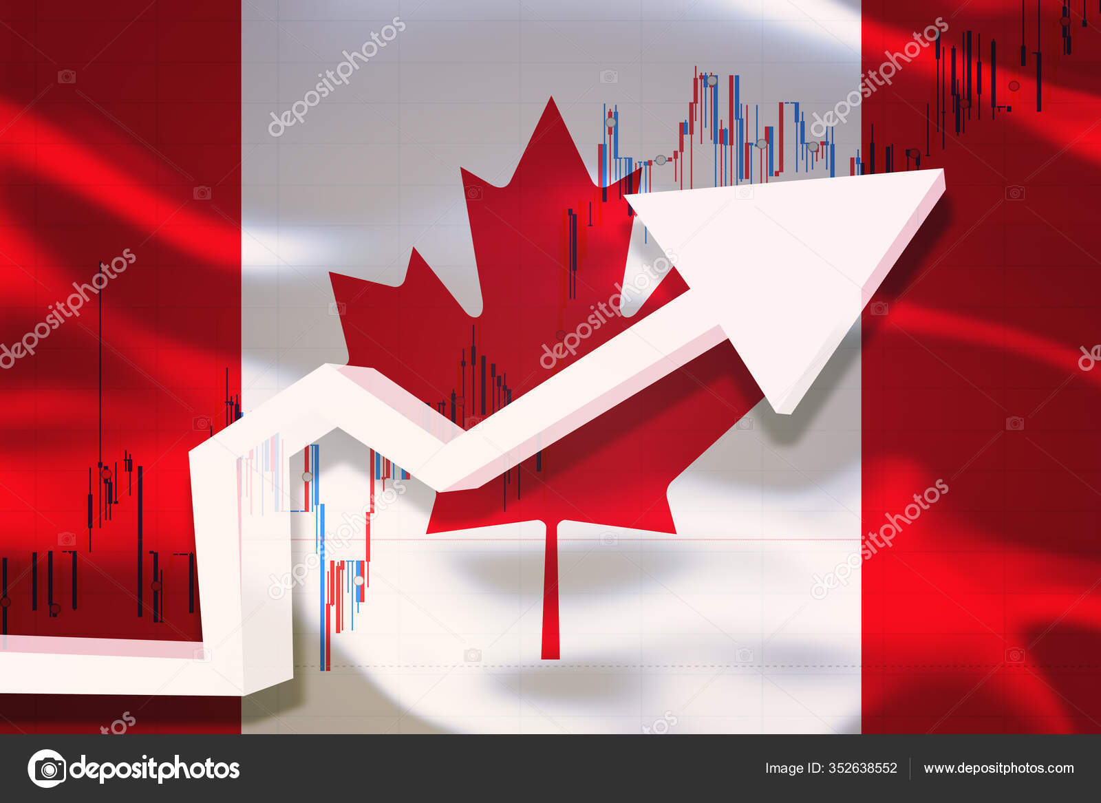 Canada Growth Chart White Arrow Stocks Chart Grows Background Waving ...