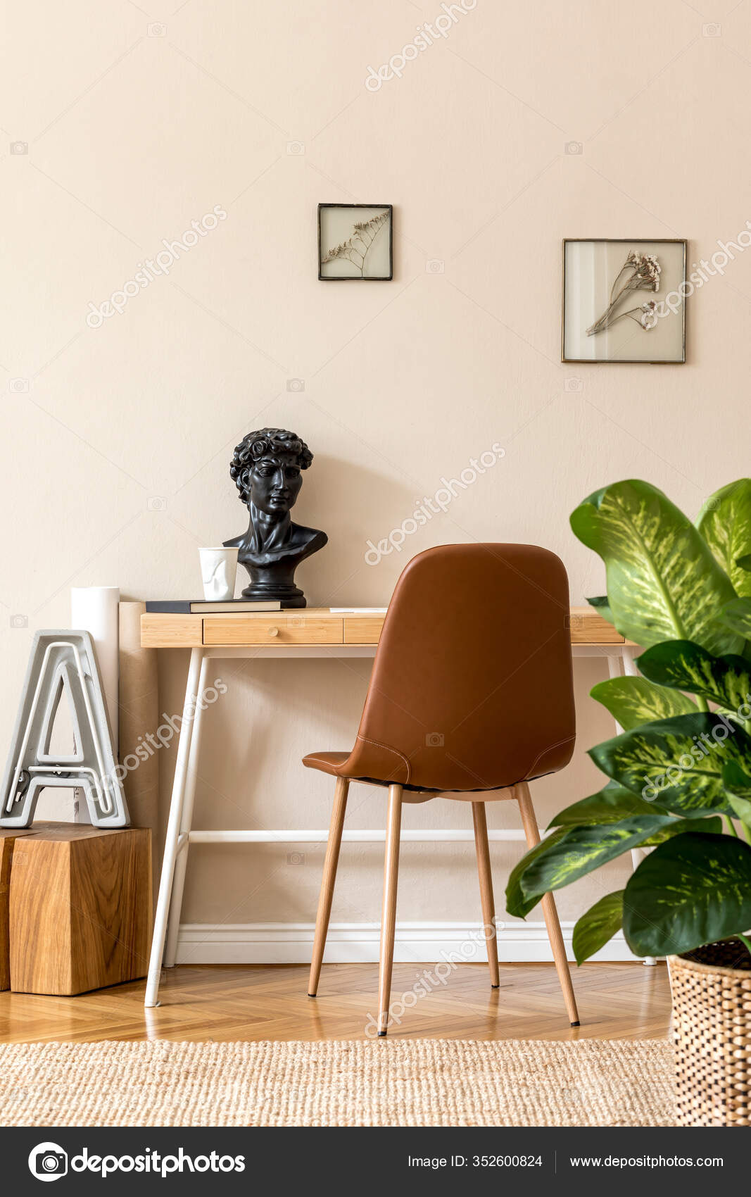Beige Table Various Details Interior Design Stock Photo by ...