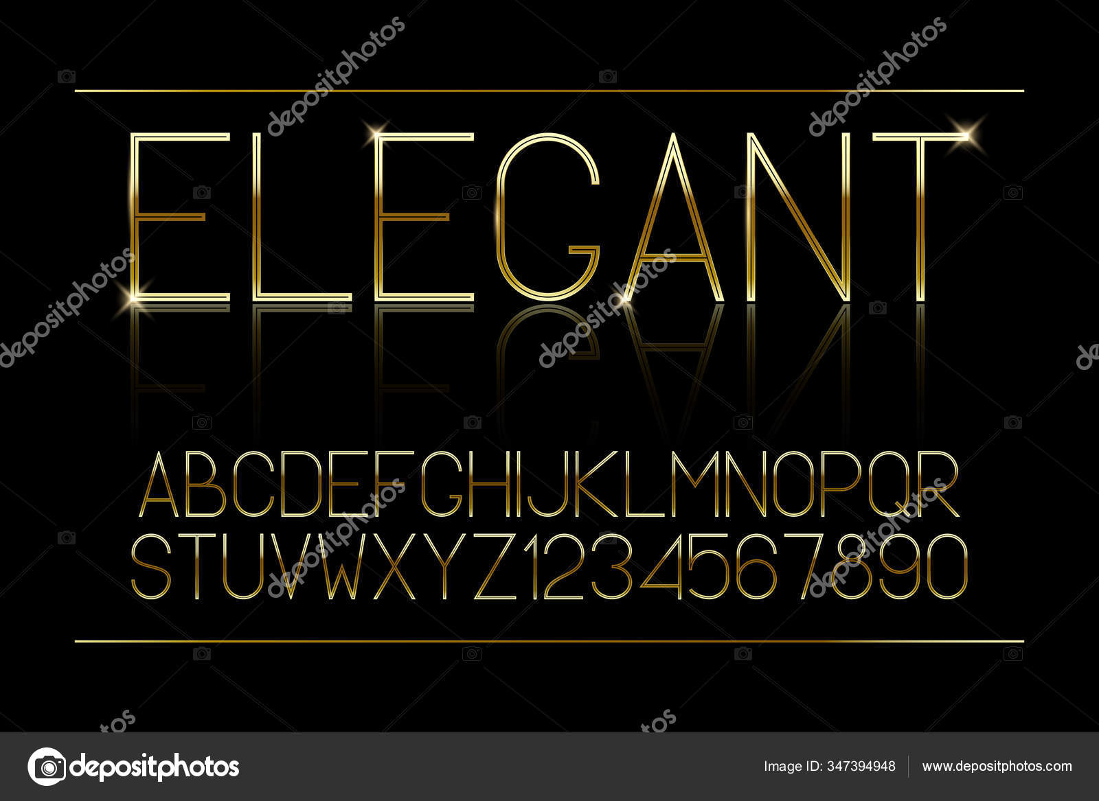 Golden Thin Fuente Elegante Alfabeto Dorado Tipo Letra Dorado Brillante ...