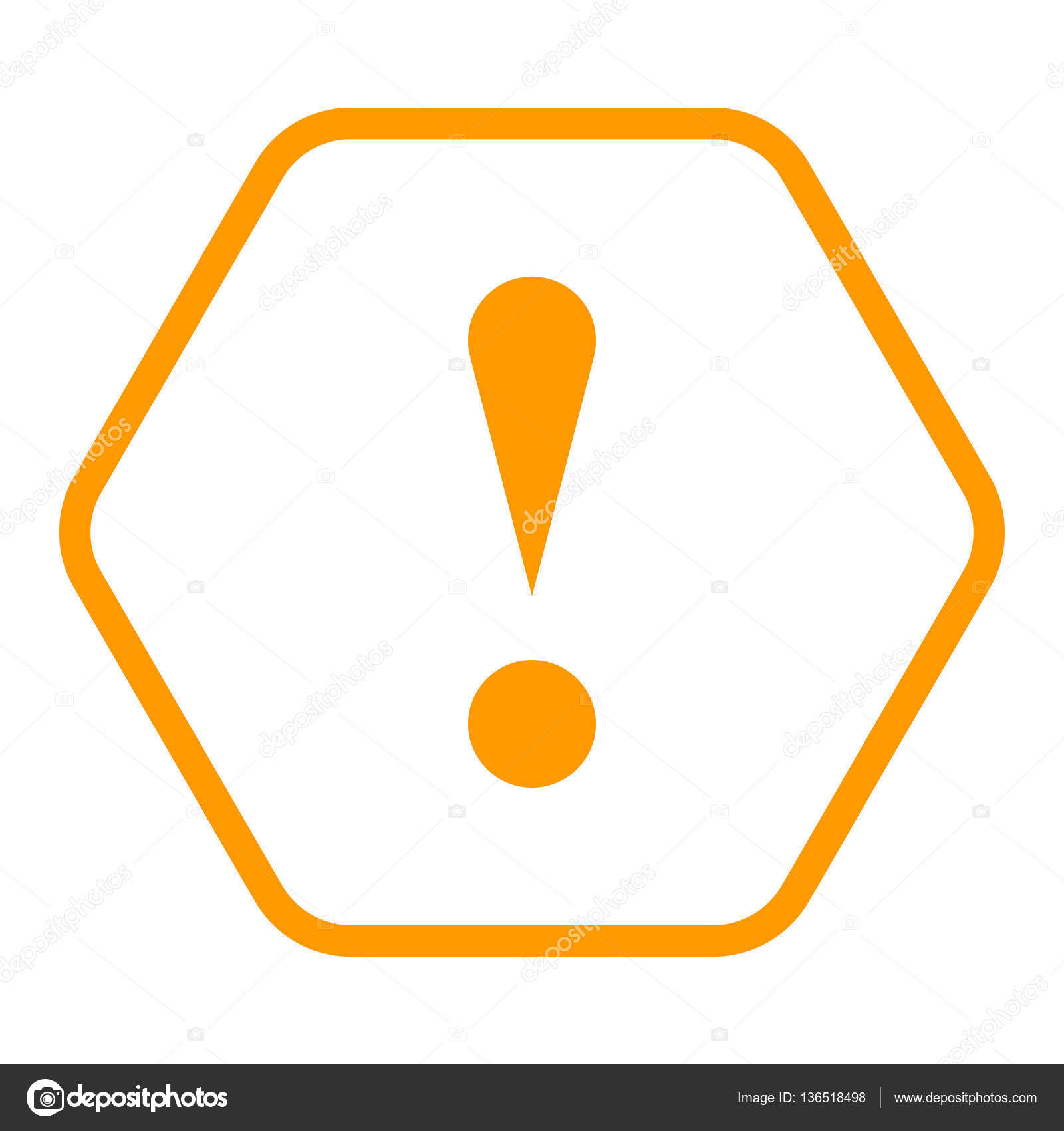 Orange heksagon tanda seru ikon peringatan butt perhatian tanda Vektor ...