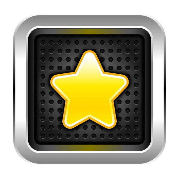 Yellow gold star icon chrome metal frame button dark perforation ...