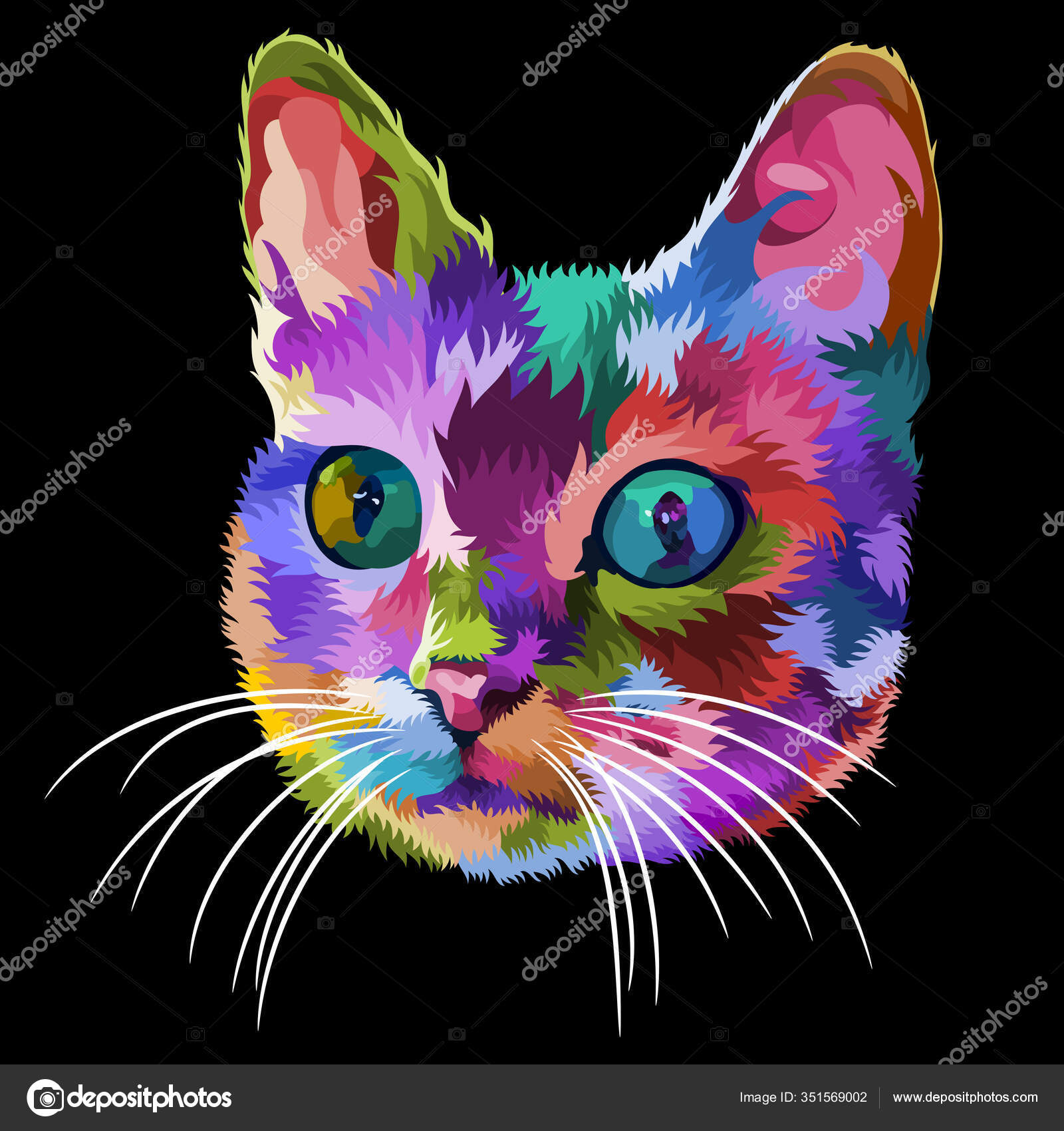 Colorful Cat Head Icon Pop Art Style Stock Vector by ©priatna788@gmail ...