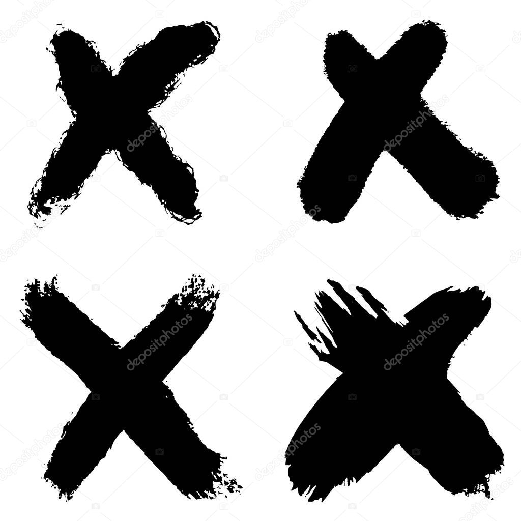 conjunto de marcas X dibujadas a mano aisladas sobre fondo blanco. Dos ...