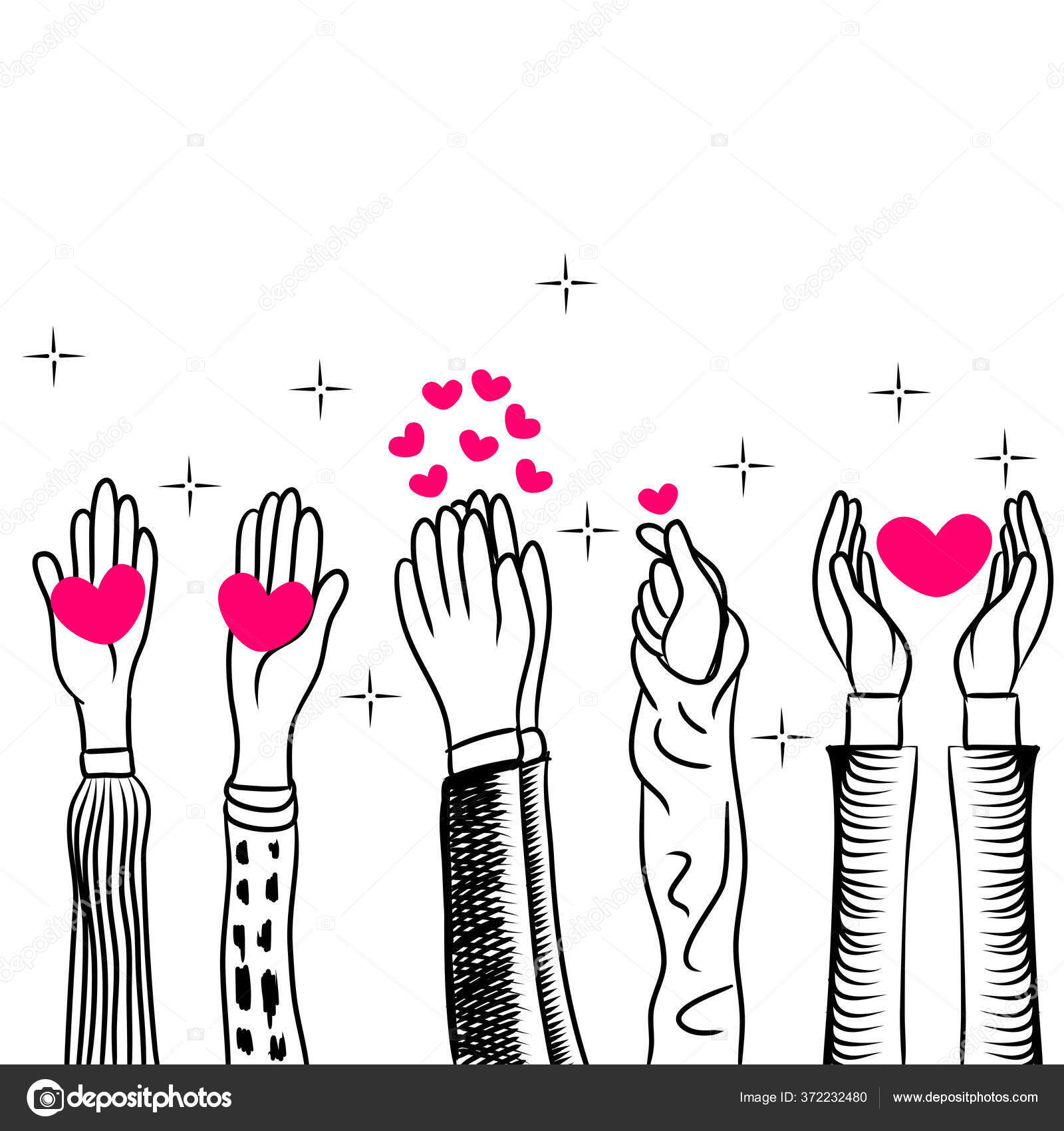 Doodle Hands Hands Clapping Love Concept Charity Donation Give Share ...