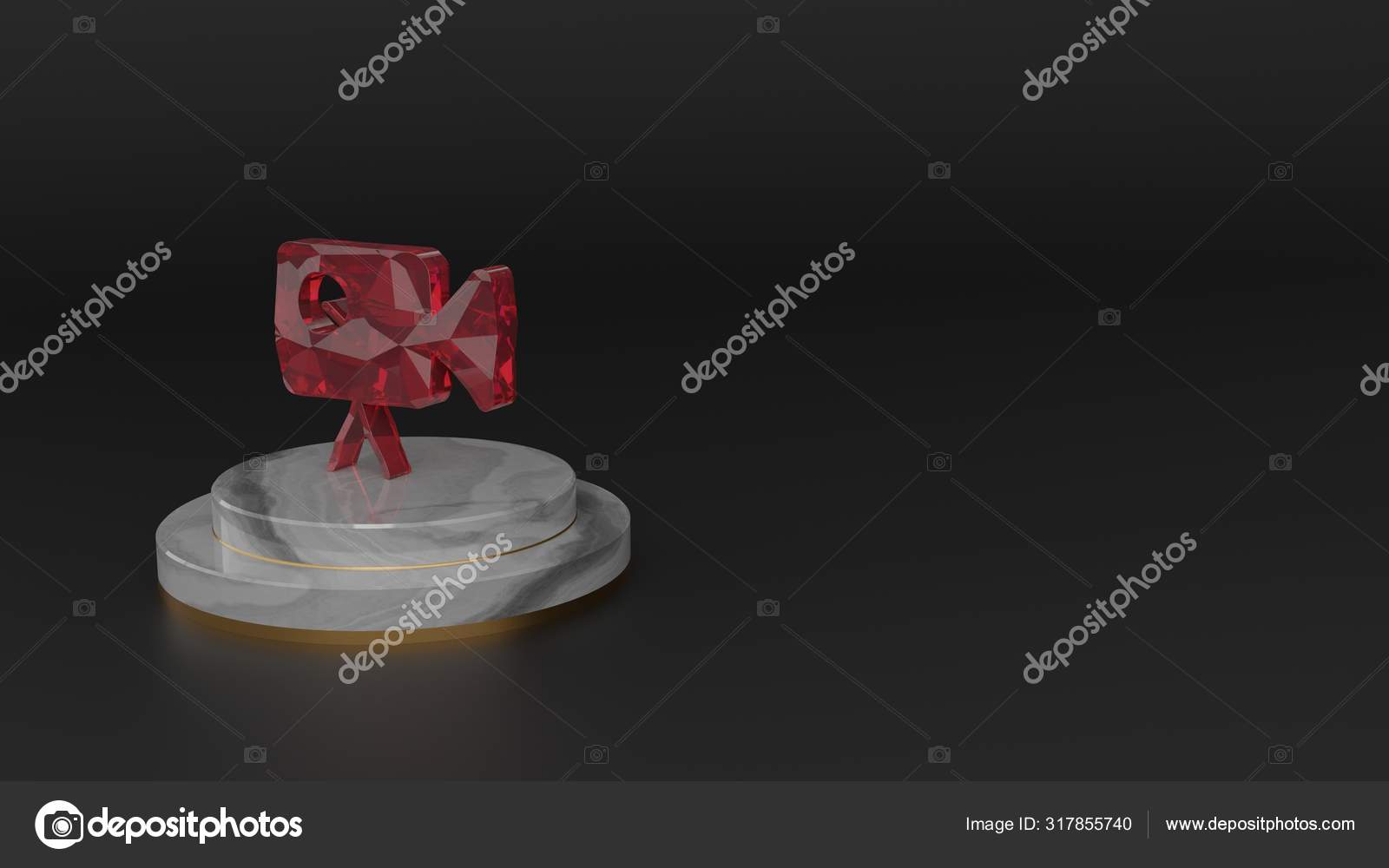 3D rendering of red gemstone symbol of video camera icon — Stock Photo ...