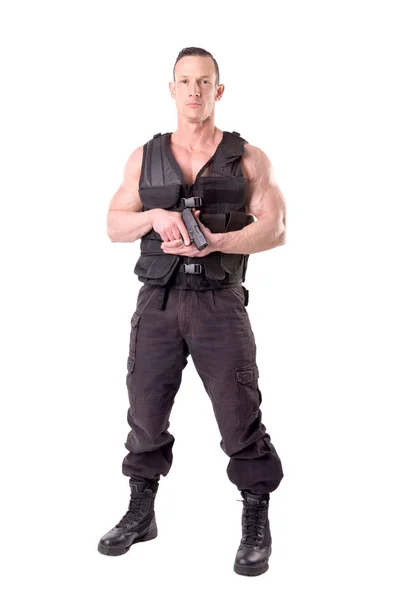 Young soldier posing with gun — Stock Photo © imagerymajestic #1351759