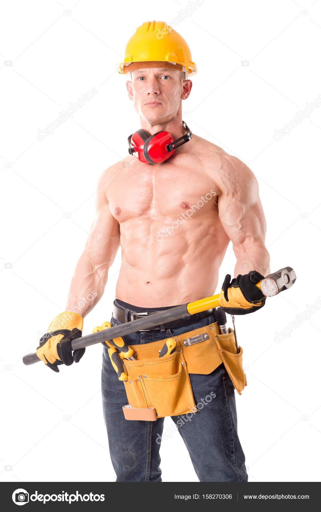 Construction worker holding hammer Stock Photo by ©verkoka 158270306 Construction worker holding hammer Stock Photo by ©verkoka 158270306